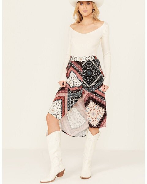 Shyanne - Women's Patchwork Printed Hi Lo Slit Skirt - Military & First ...