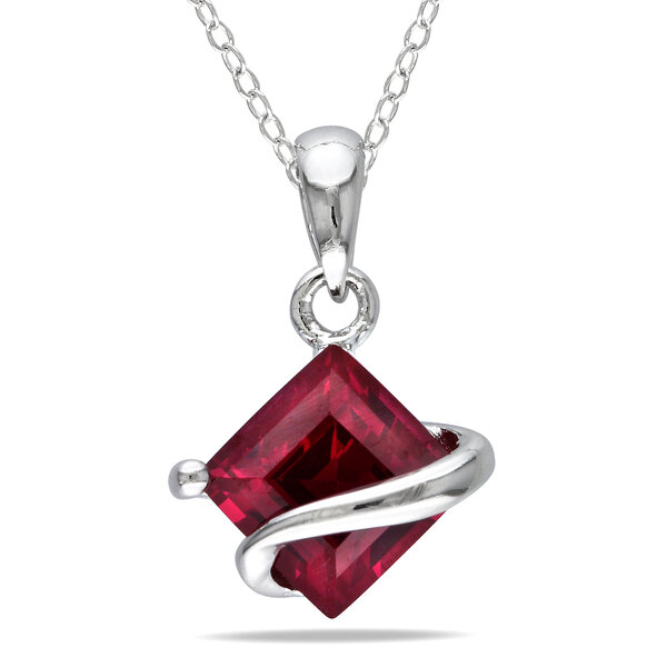 Gemstone Jewelry - 1 1/2 CT TGW Created Ruby Square Pendant With Chain ...