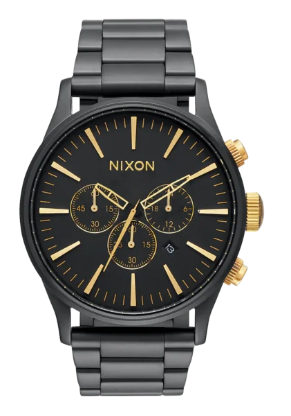 Nixon - Sentry Chrono Watch - Matte Black / Black / Gold - Military ...