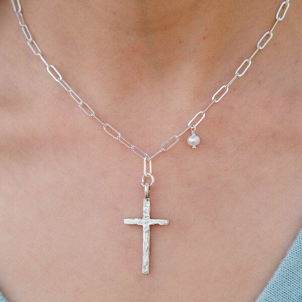 Lizzy James - Silver Cross Necklace with Petite Pearl - the Adina ...