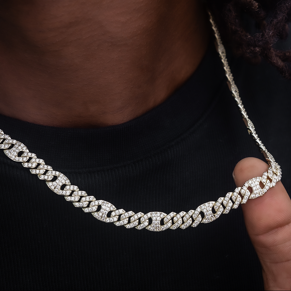 The GLD Shop - Iced Mariner Cuban Chain in Yellow Gold- 9mm - Military ...